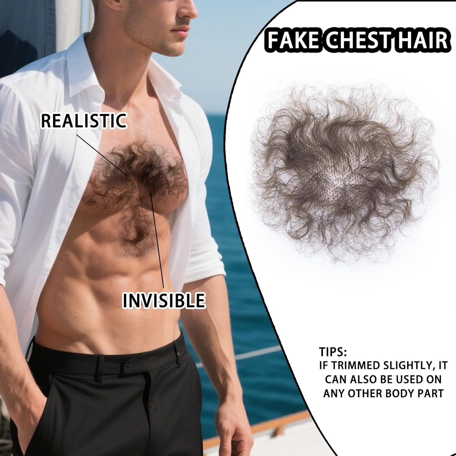 SHILIU-Fake Chest Hair Handmade Full Lace Body Hairs Adding Volume ...