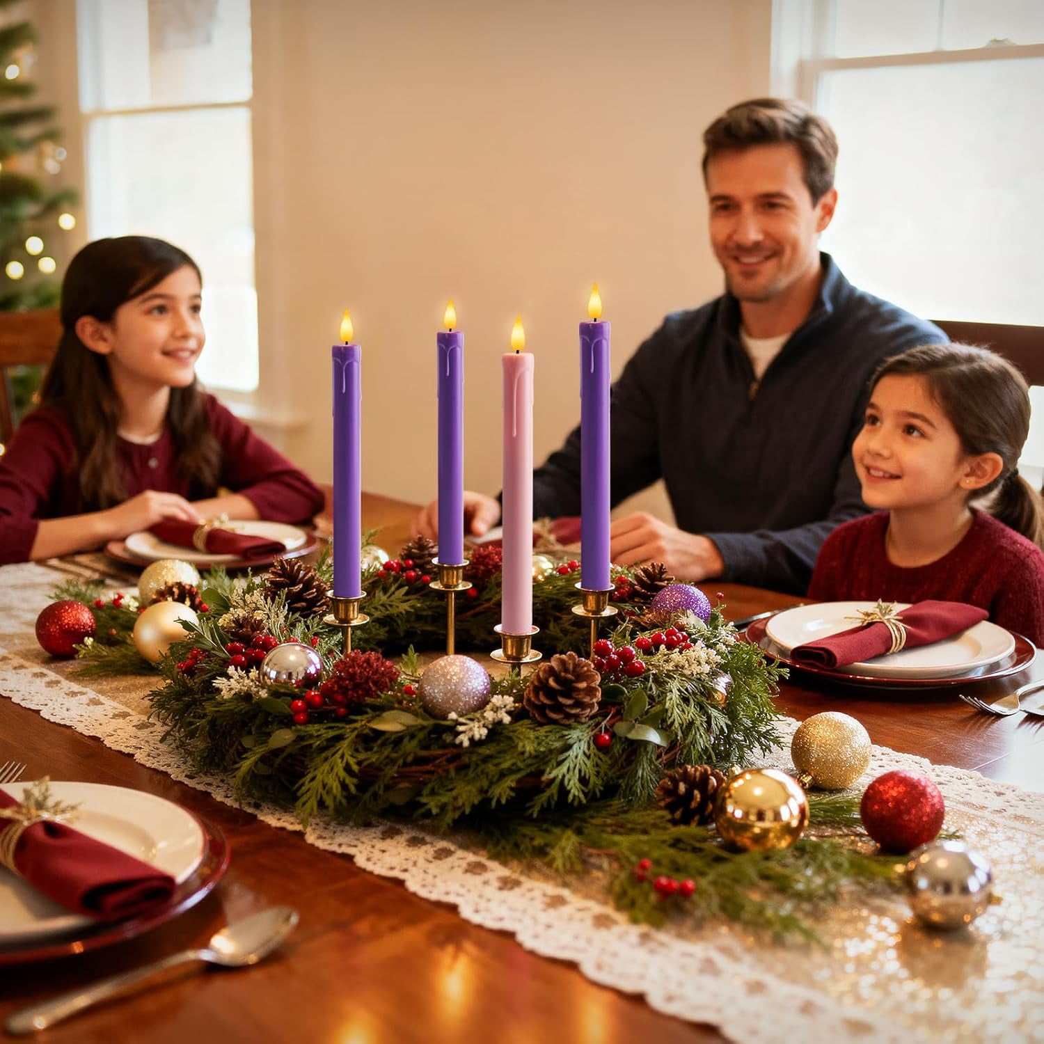 SHILIU-Flameless Advent Candles, Set of 4, Battery-Operated Flickering ...