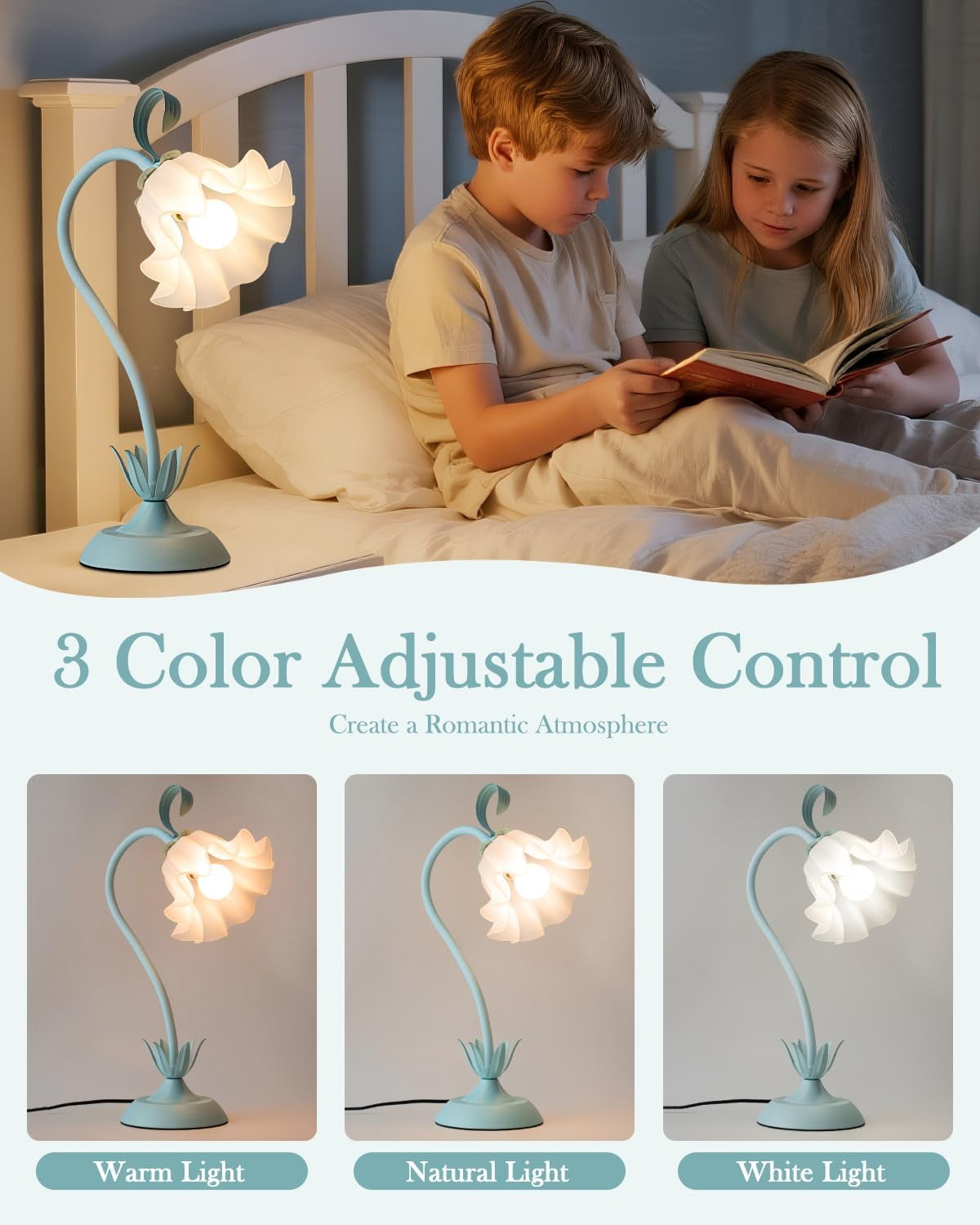 SHILIU-Flower Desk Lamp, Cute Vintage Reading Table Lamp for Bedroom ...