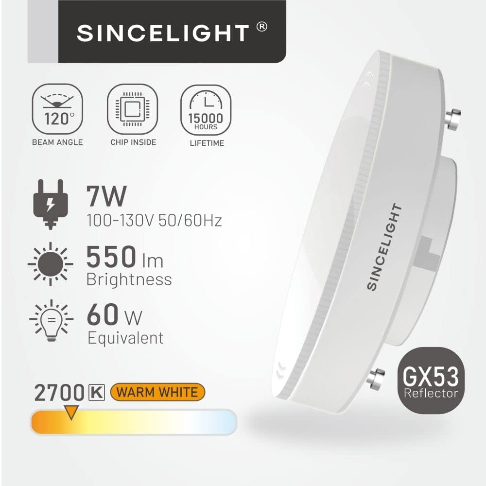 SHILIU-GX53 LED Bulbs, 7W, Reflector, 60W Equivalent, Disc Frosted Puck ...