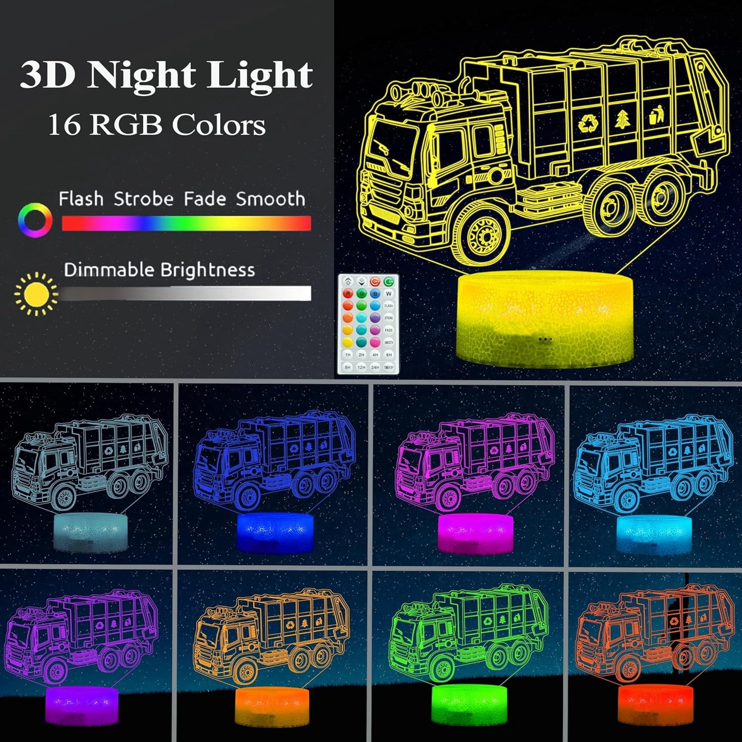 SHILIU-Garbage Truck Night Light, Garbage Truck Car Gifts, Sanitation ...