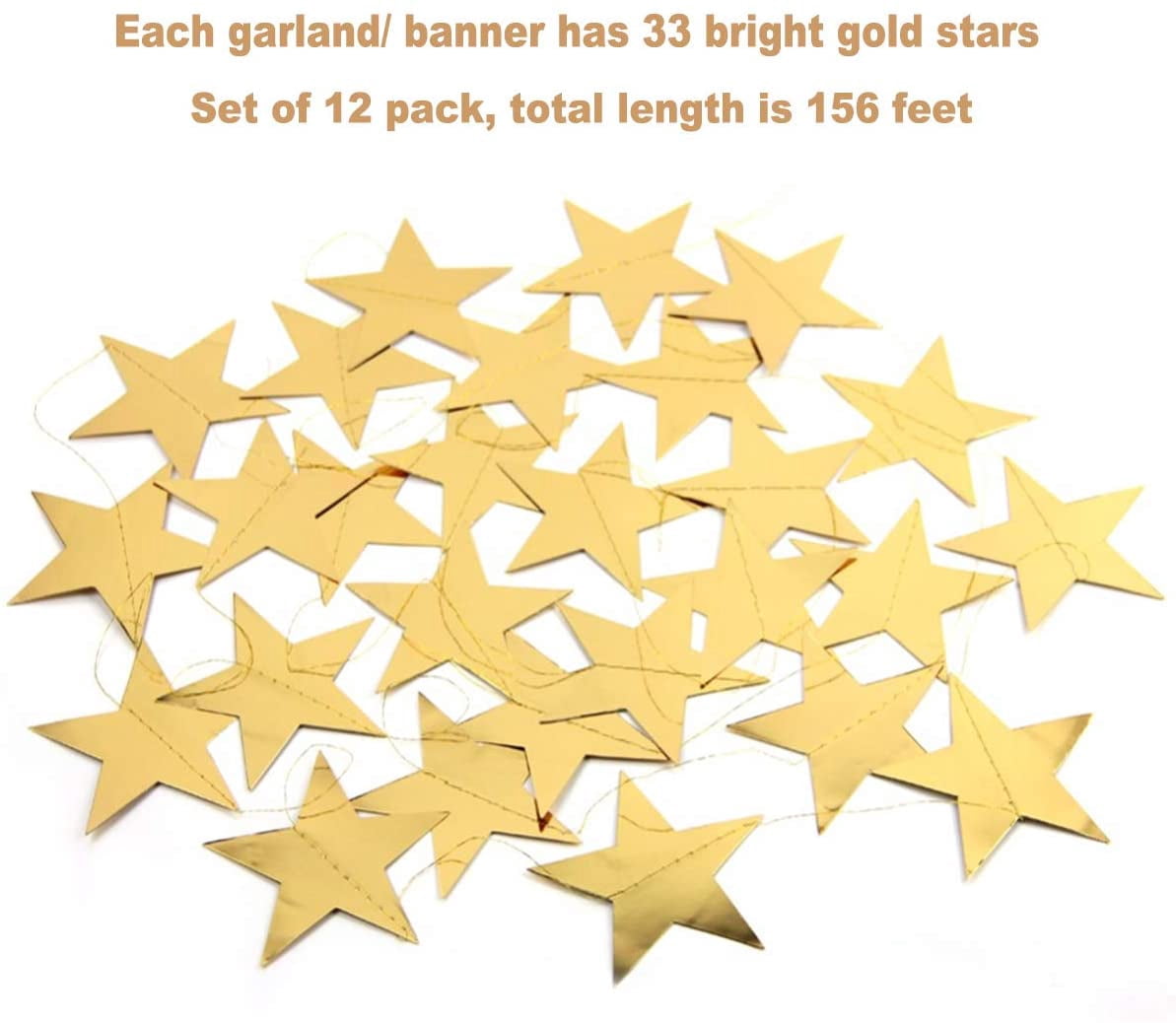SHILIU-Gold Star Garland Banner Decorations - 156 Feet Bright Gold ...