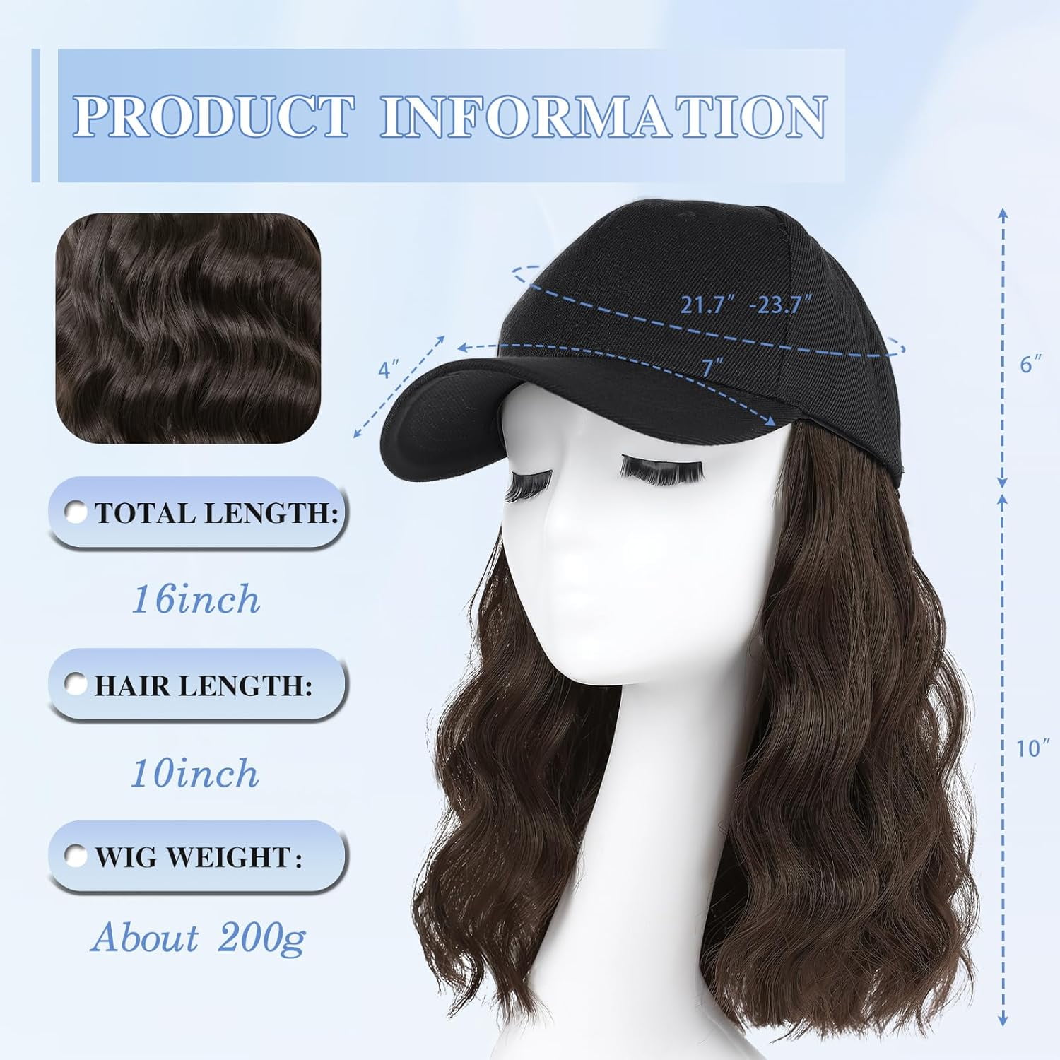 SHILIU-Hat Wig Hat with Hair Attached for Women Cap with Hair Attached ...