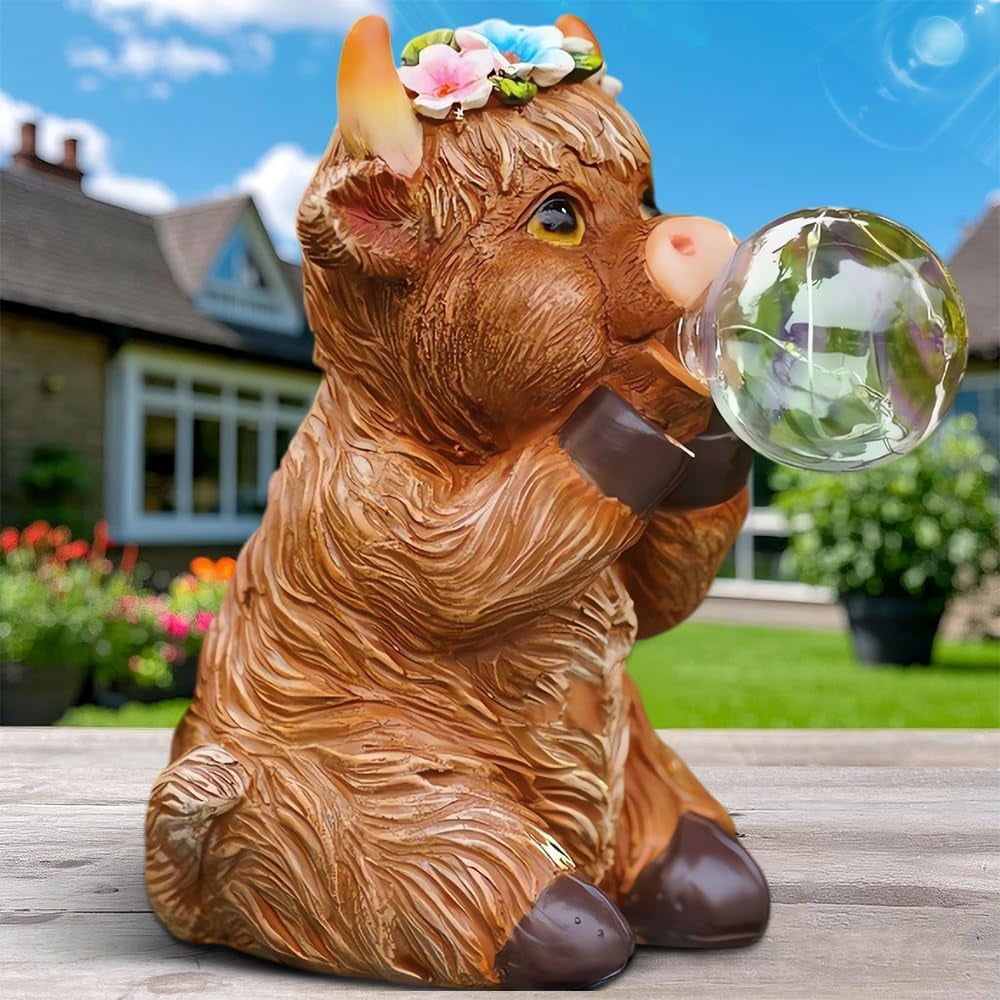 SHILIU-Highland Cow Outdoor Decor Solar Garden Statue Resin Cows ...