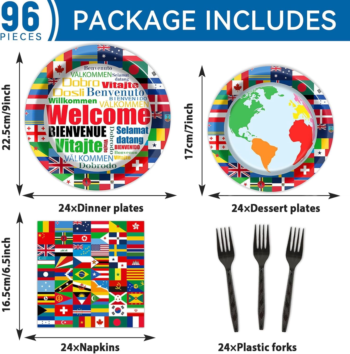 SHILIU-International Flags Welcome Party Plates Napkins Forks World ...