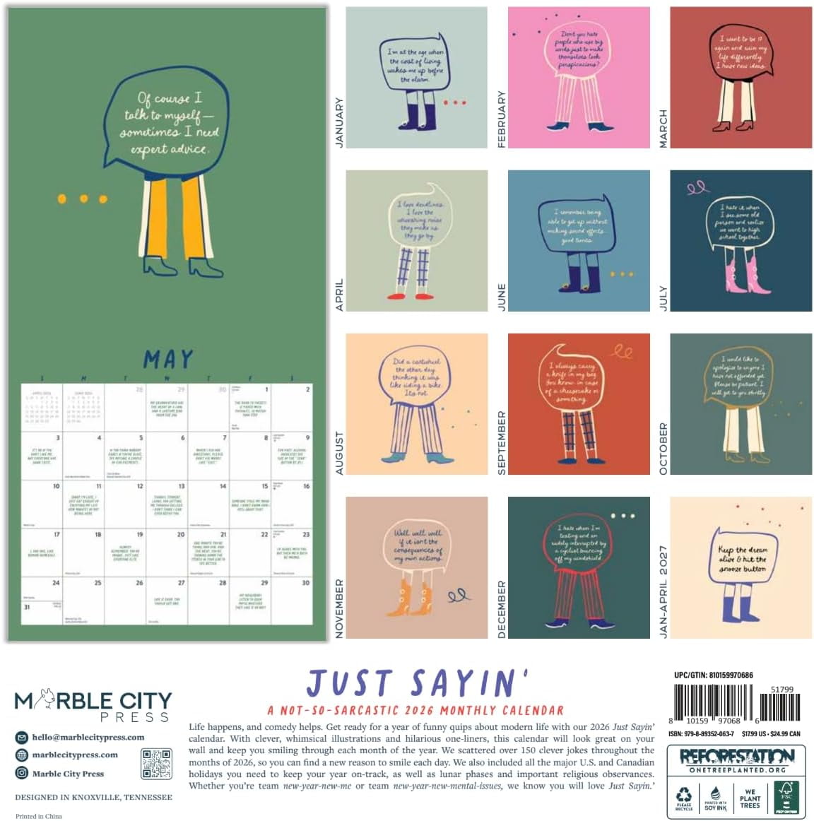SHILIU-Just Sayin 2026 Calendar | 2026 Wall Calendar | Monthly Planner ...