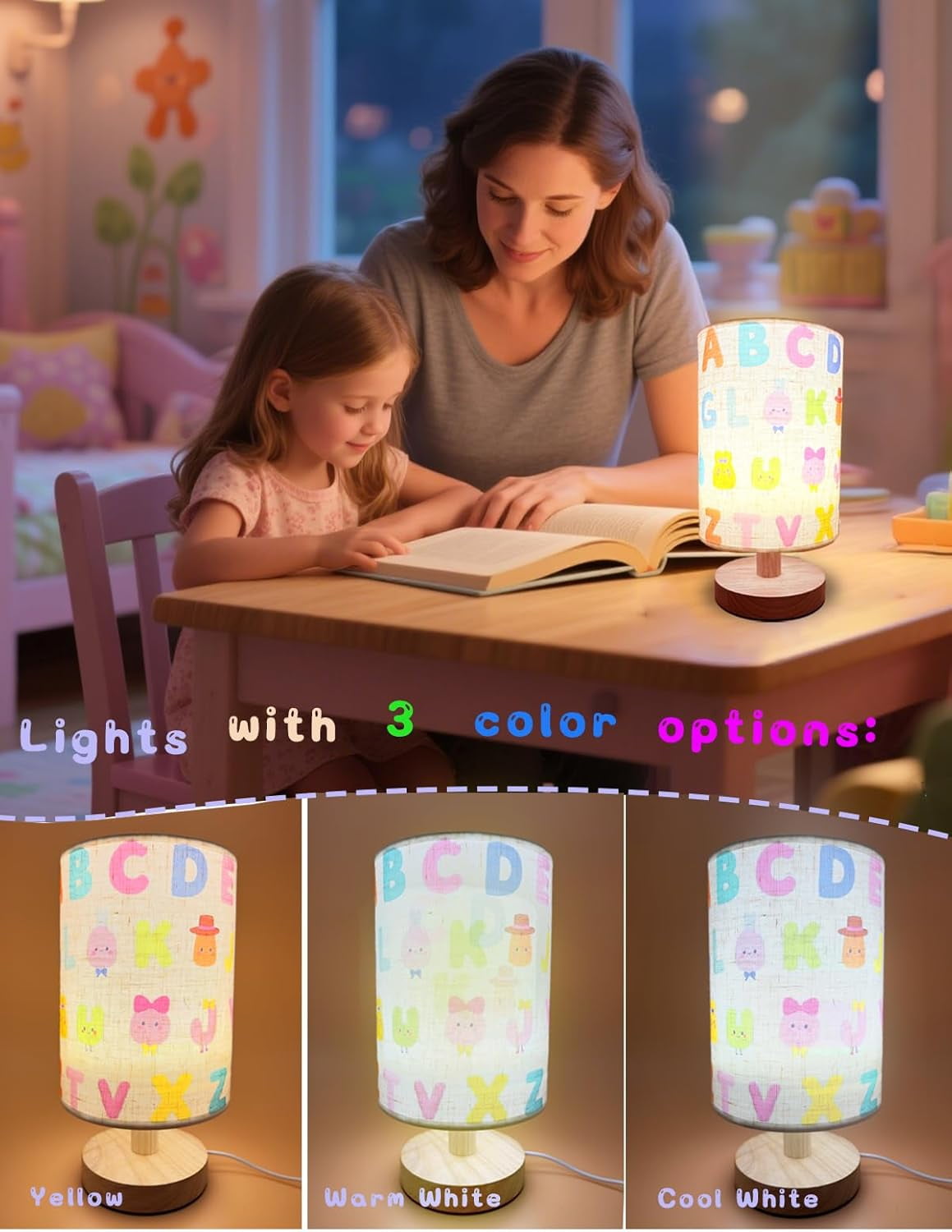 SHILIU-Kids Lamps for Bedrooms Girls, Cartoon Alphabet Table Lamp 3 ...