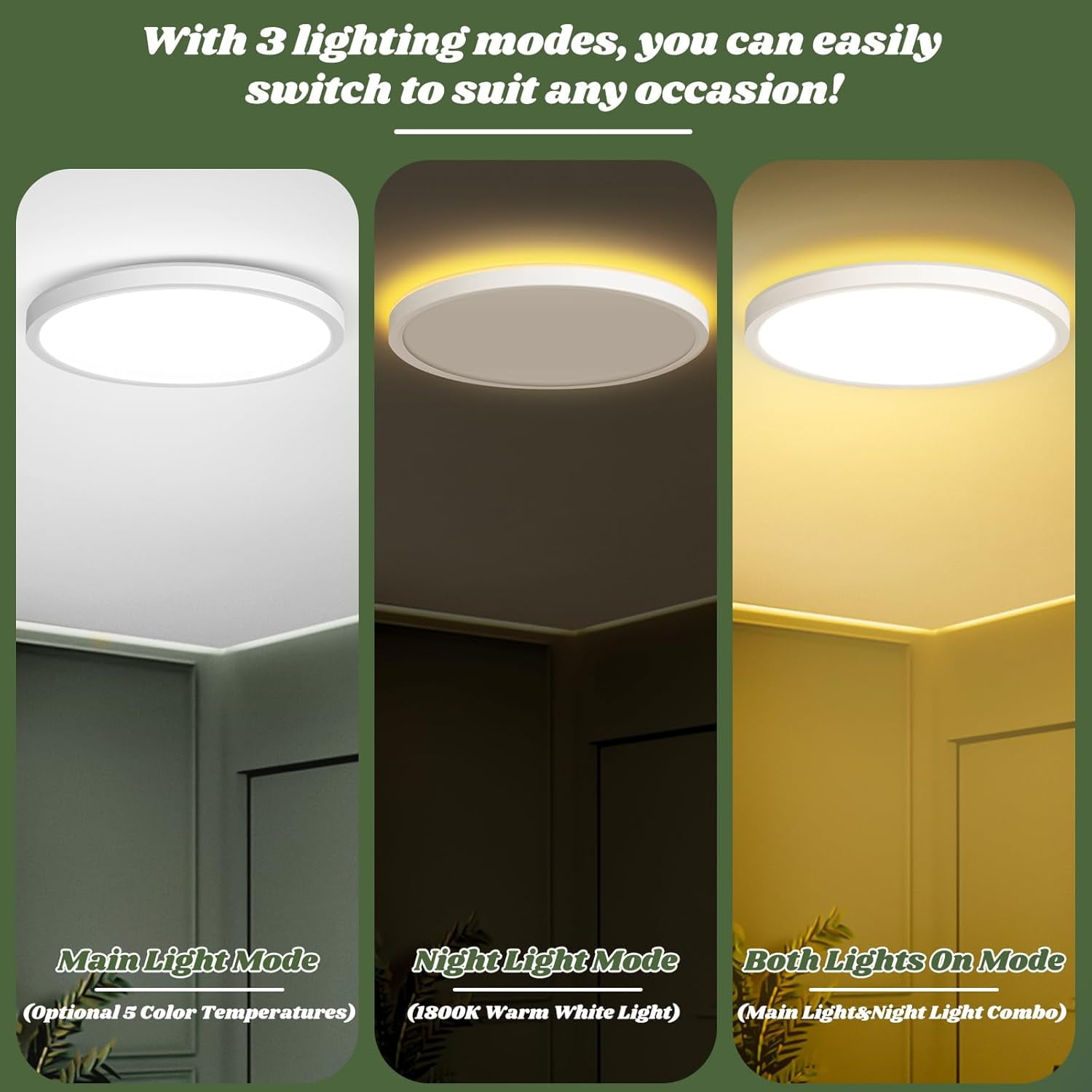 SHILIU-LED Flush Mount Ceiling Light with Night Light, 12inch Dimmable ...