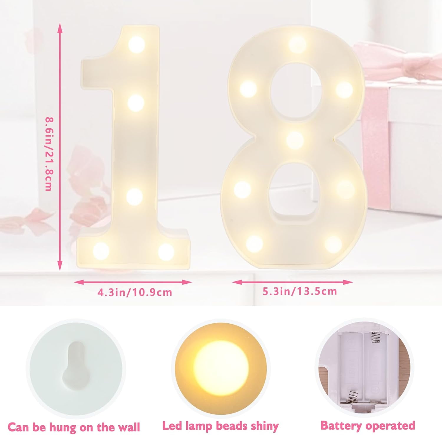 SHILIU-LED Marquee Letter Lights, Decorative Light Up Numbers for 18th ...