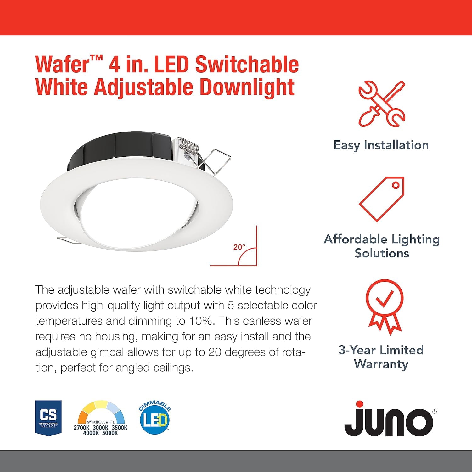 SHILIU-LED Shower Light, Adjustable 4 Inch Wafer Downlight, Switchable ...