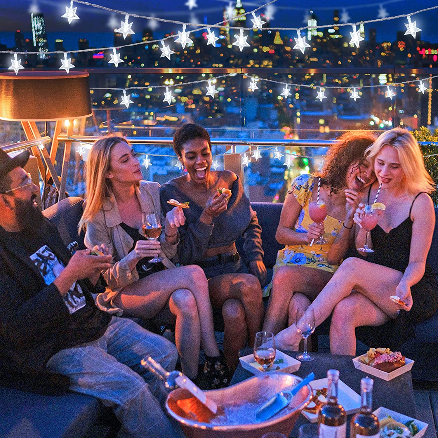 SHILIU-LED Star String Lights Plug in, 100 LED 33 FT Outdoor Christmas Fairy Lights, 8 Modes ...