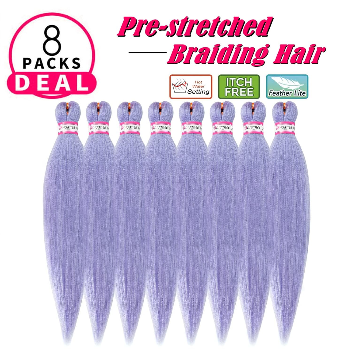 SHILIU-Light Purple Braiding Hair Pre Stretched 20 Inch 8 Packs Braiding Hair Extensions for ...