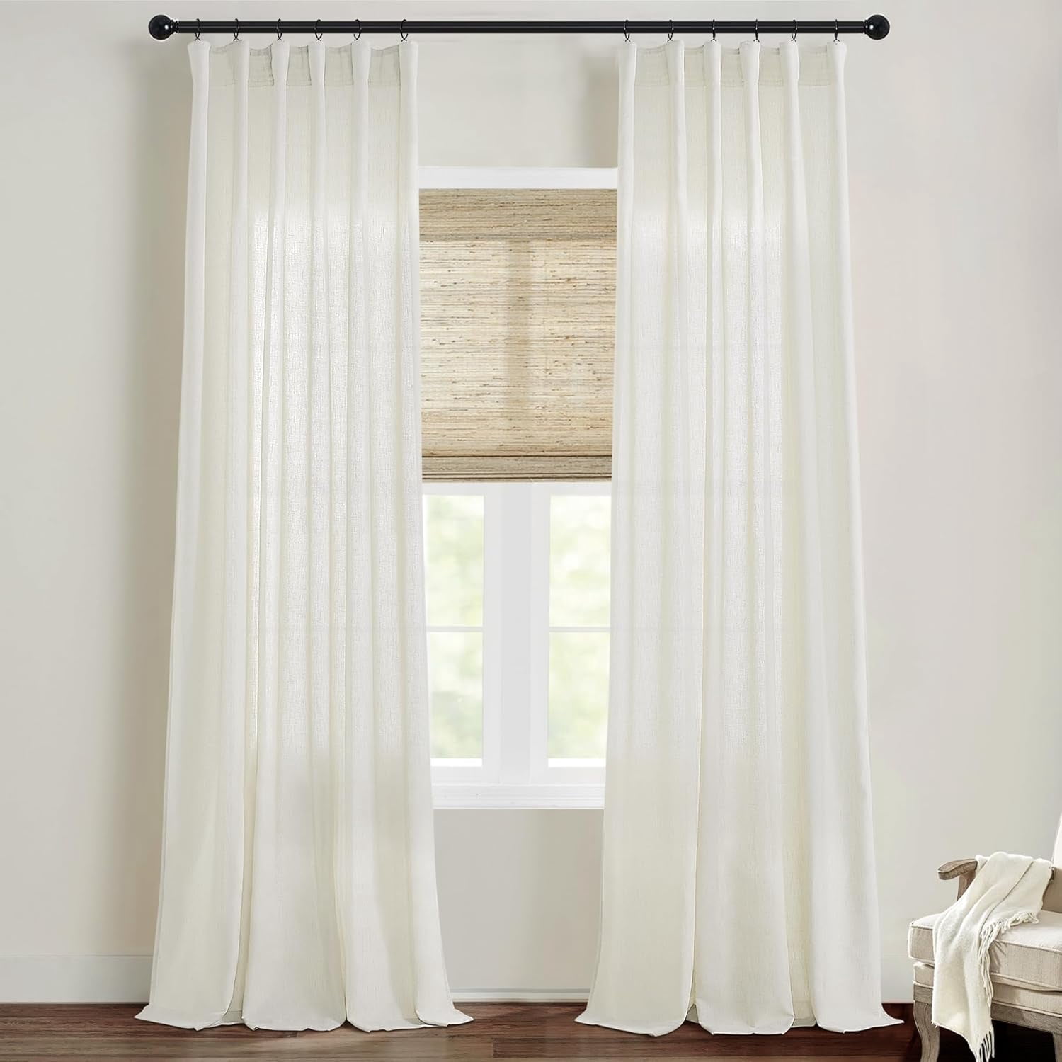 SHILIU-Linen Curtains for Living Room, Rod Pocket Back Tab, Neutral ...