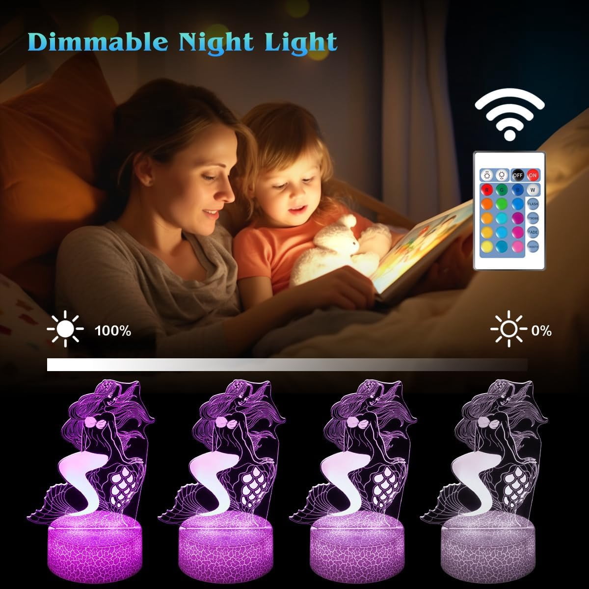 SHILIU-Mermaid Night Light Gifts for Girls, 3D Illusion 16 Color Change ...