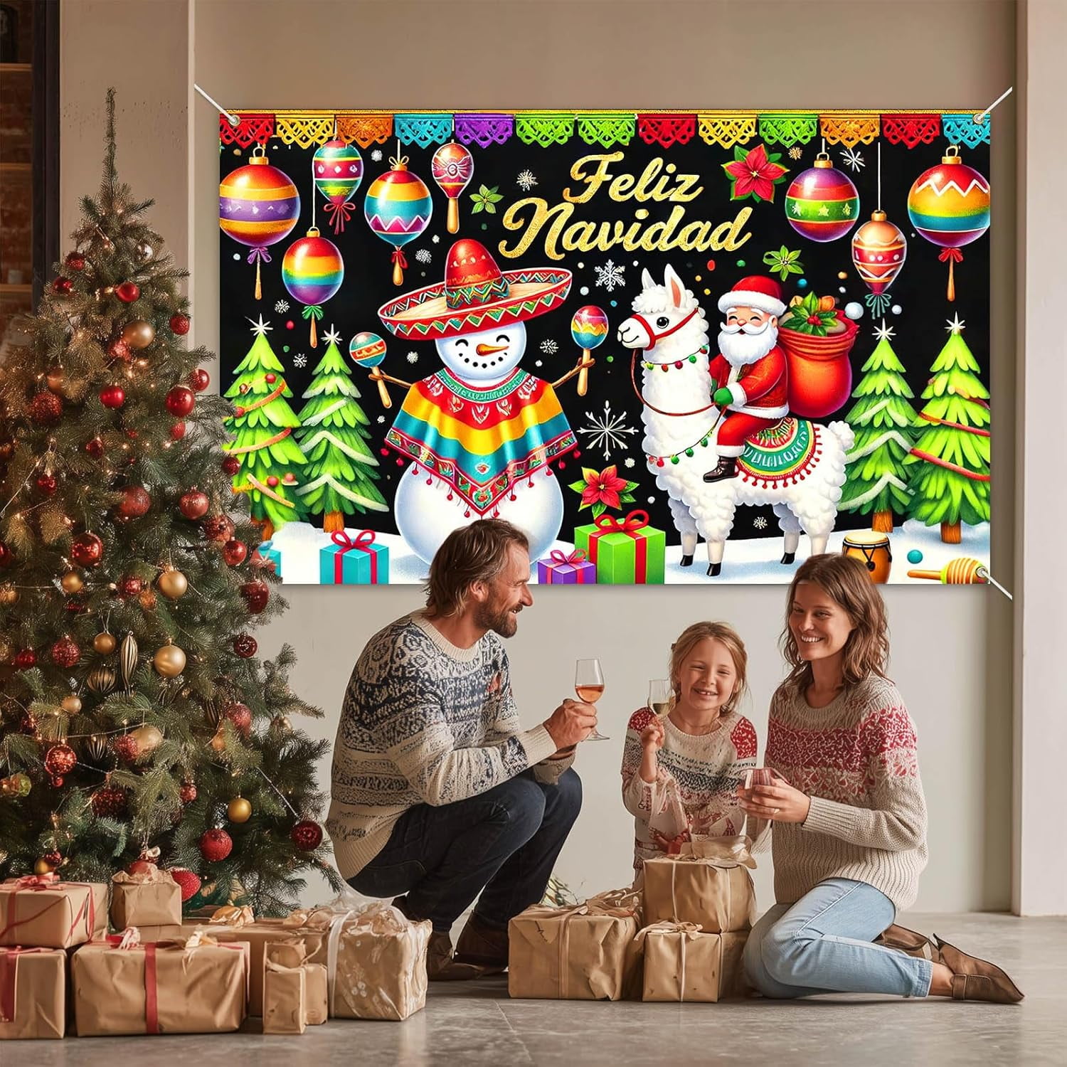 SHILIU-Merry Christmas Banner Winter Feliz Navidad Banner Mexican ...
