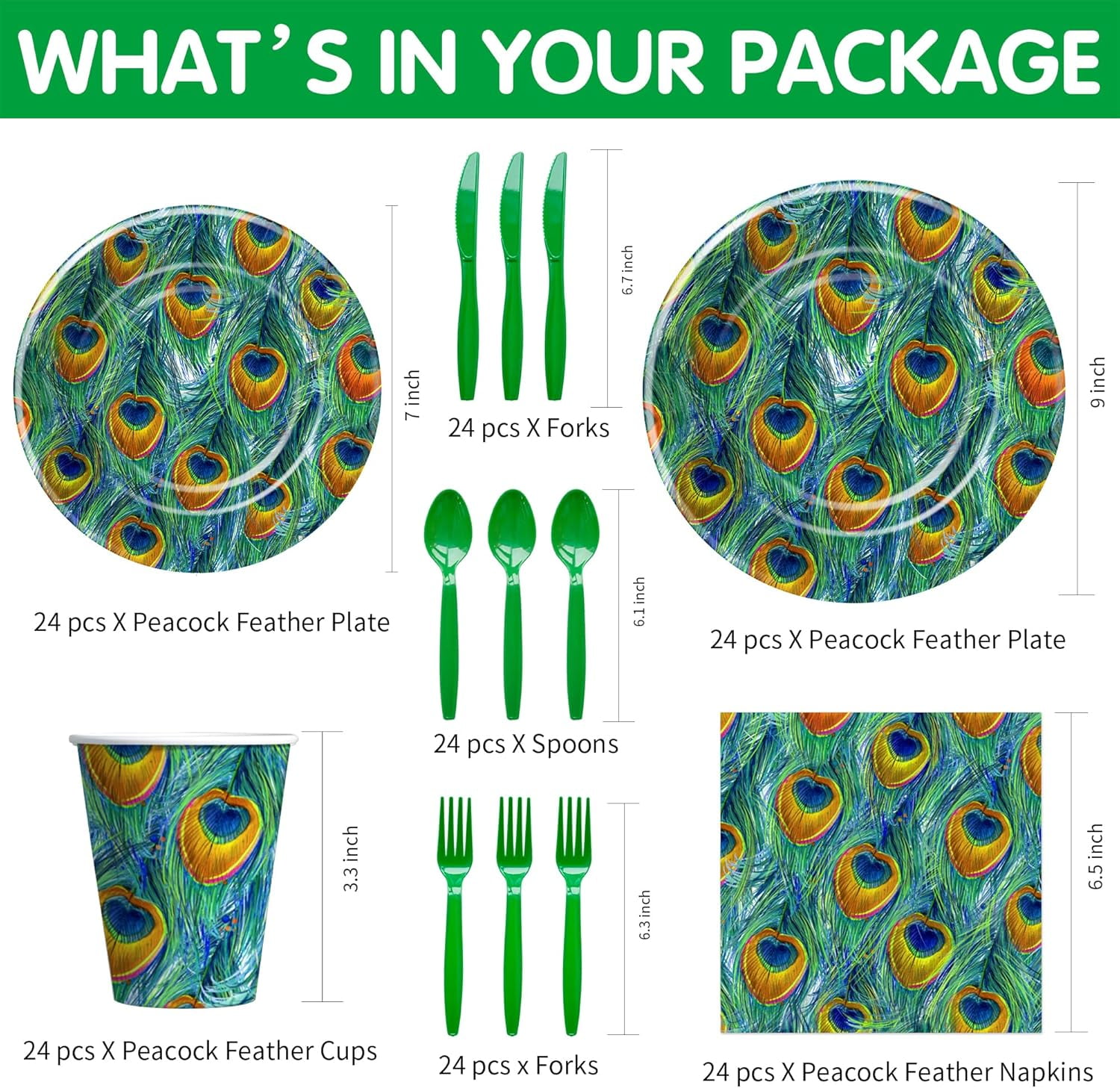 SHILIU-Peacock Feather Party Decorations Tableware for Birthday Bridal ...