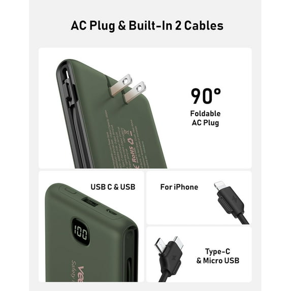 SHILIU-Portable Charger Power Bank Built in Cables and Wall Plug ...