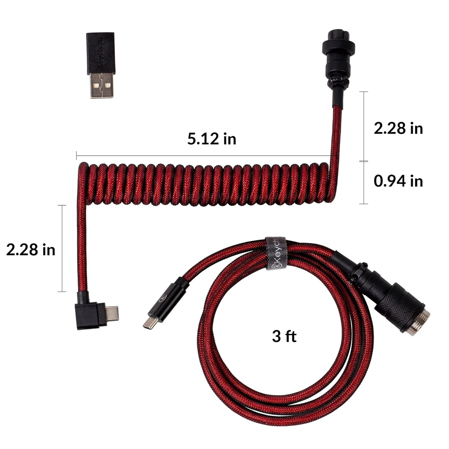 SHILIU-Premium Coiled USB-C Angled Red Cable, 5-Pin GX16 Detachable ...