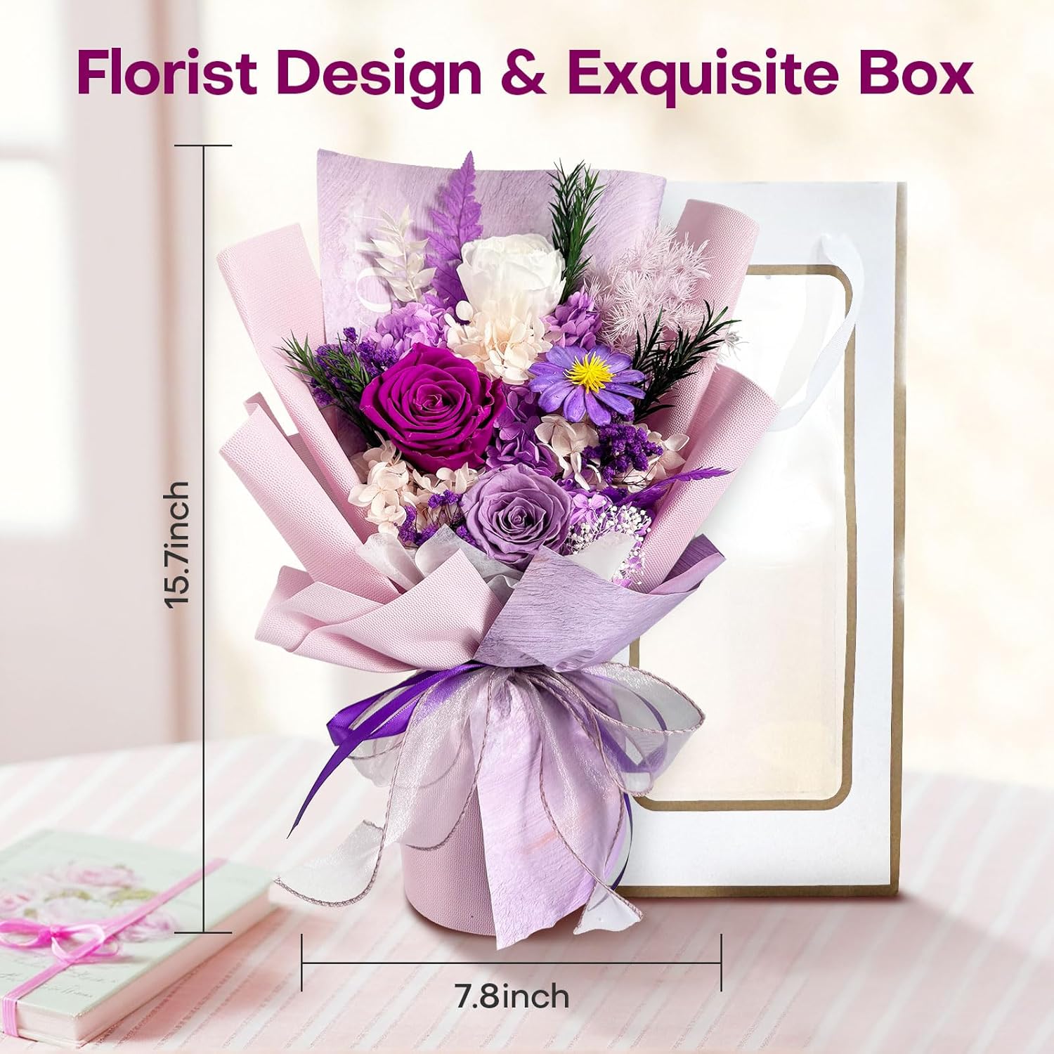 SHILIU-Preserved Flowers Bouquet, Eternal Natural Rose, Flower Birthday ...