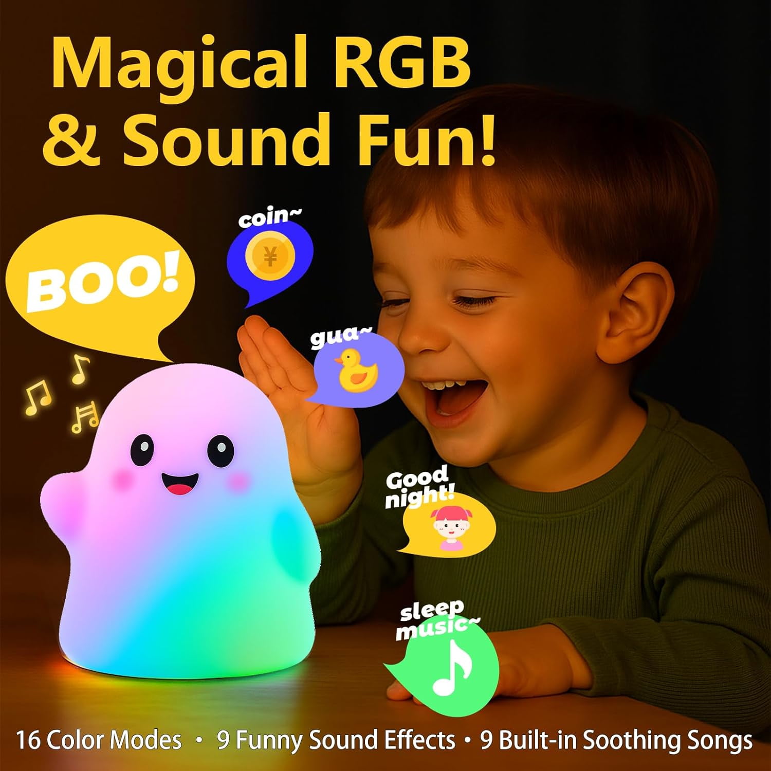 SHILIU-RGB Ghost Night Light \u2013 Color-Changing Tap Control Fun Toy ...