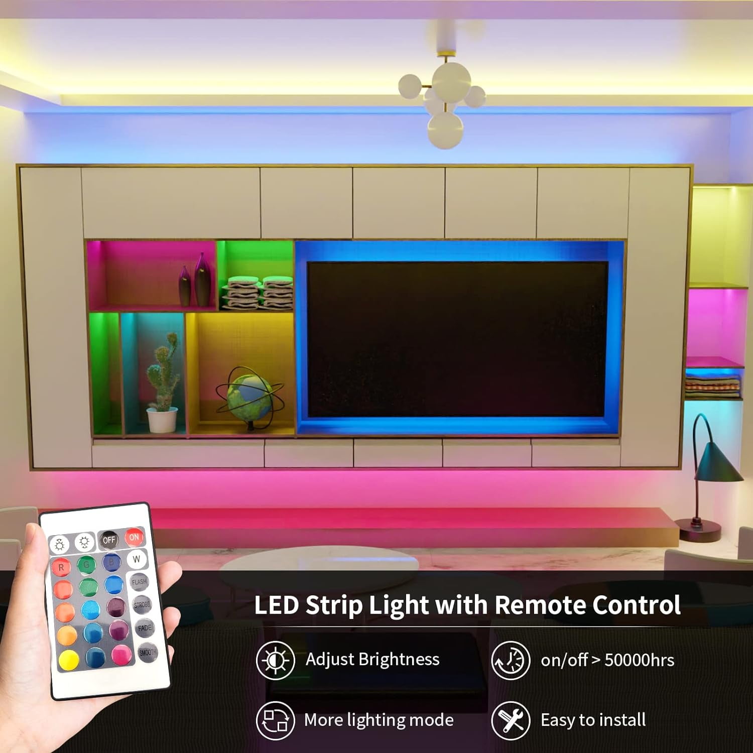 SHILIU-RGB LED Strip Lights for Bedroom, 8ft Color Changing LED Light ...