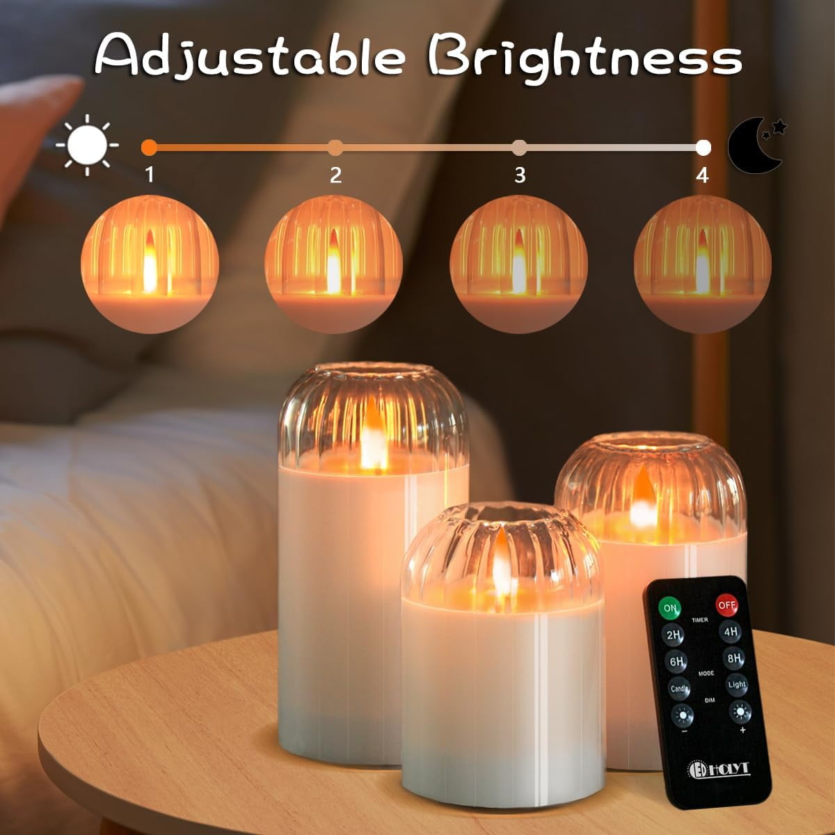 SHILIU-Rechargeable Jar Flameless Candle, Flashing LED Pillar Real Wax ...