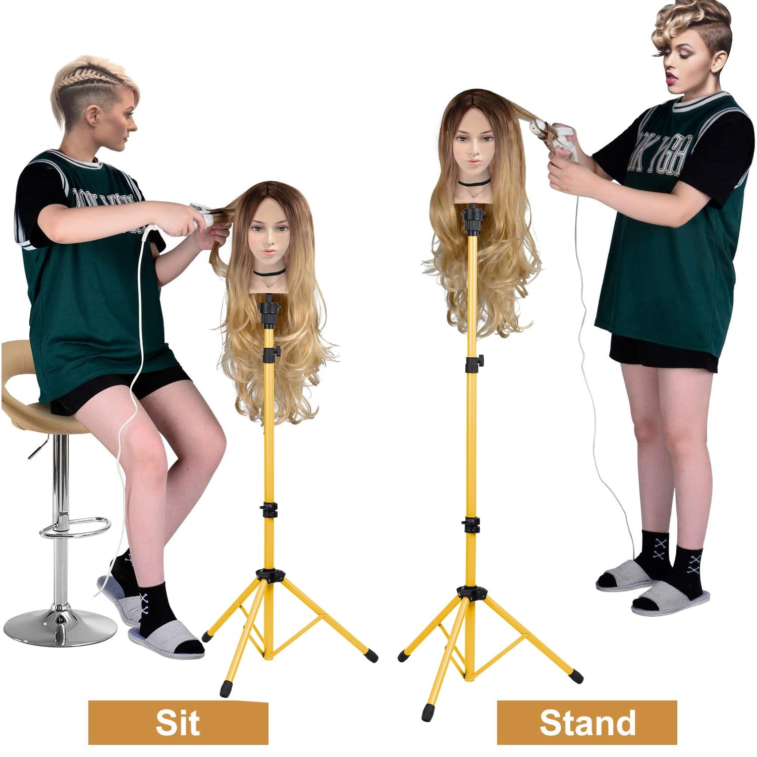 SHILIU-Reinforced Wig Head Stand, Adjustable Wig Stand tripod for ...