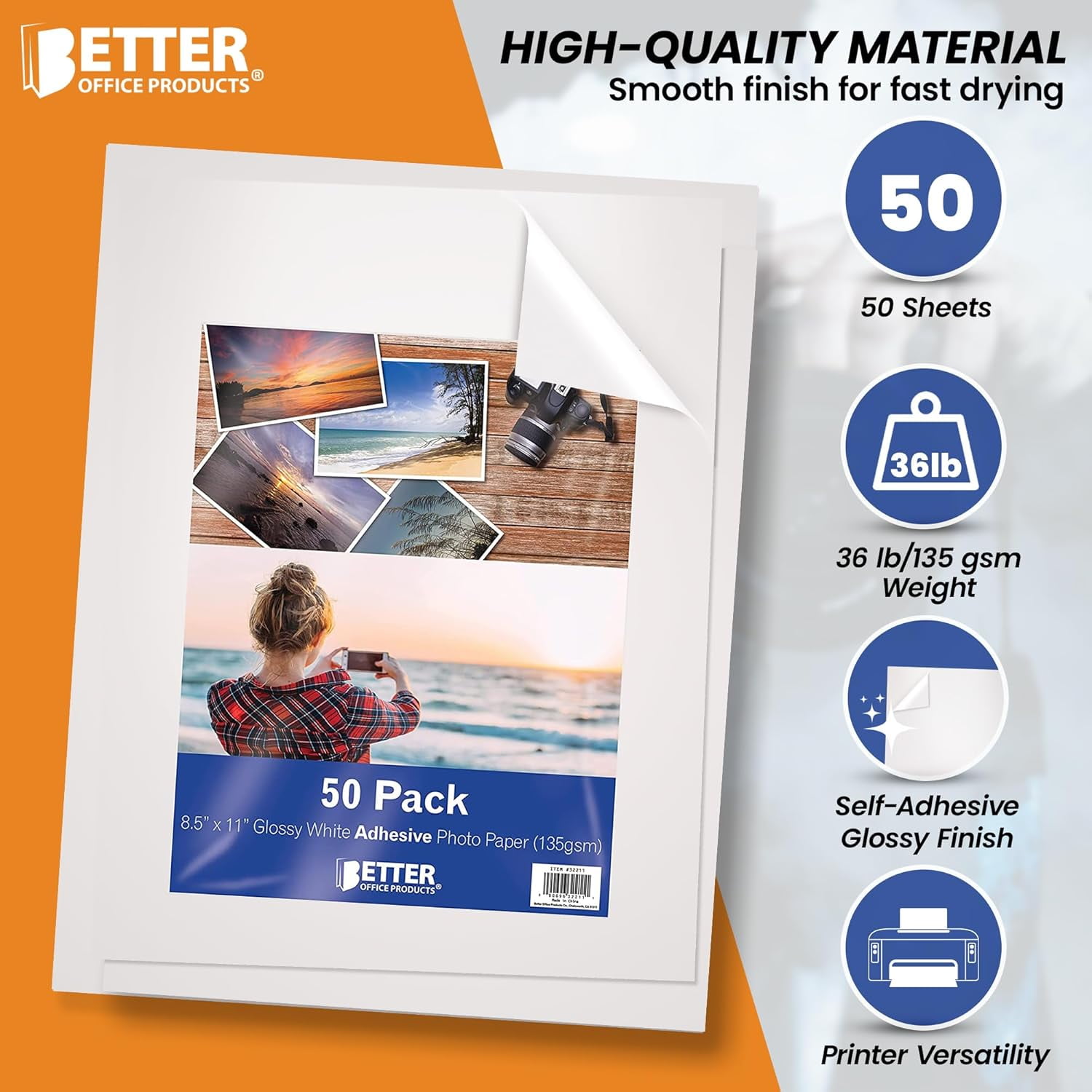 SHILIU-Self-Adhesive Photo Paper, Sticky Photo Paper, Glossy, 8.5 x 11 ...