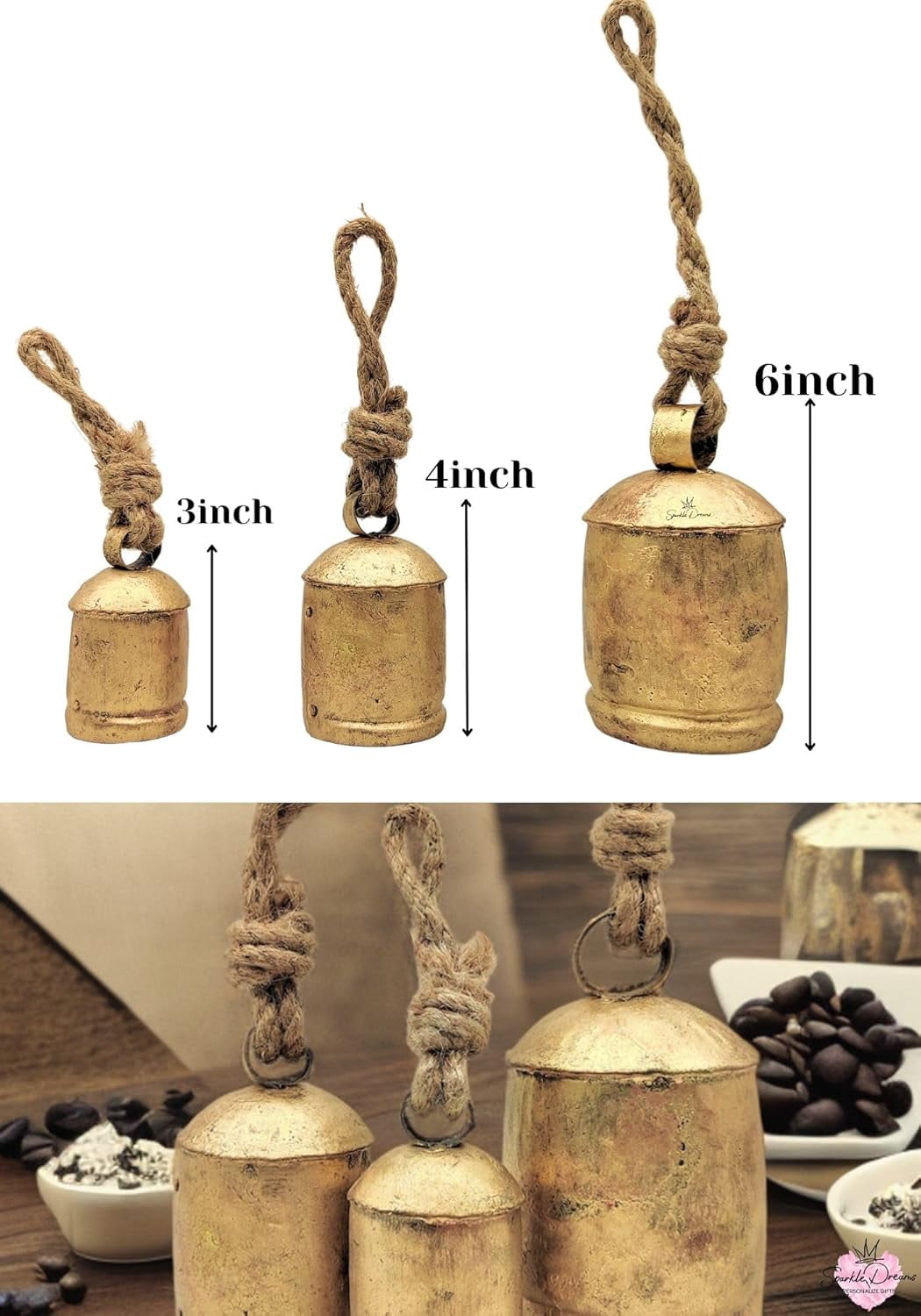 SHILIU-Shabby Chic Vintage Country Style Rustic Metal Bells Set of 3 ...