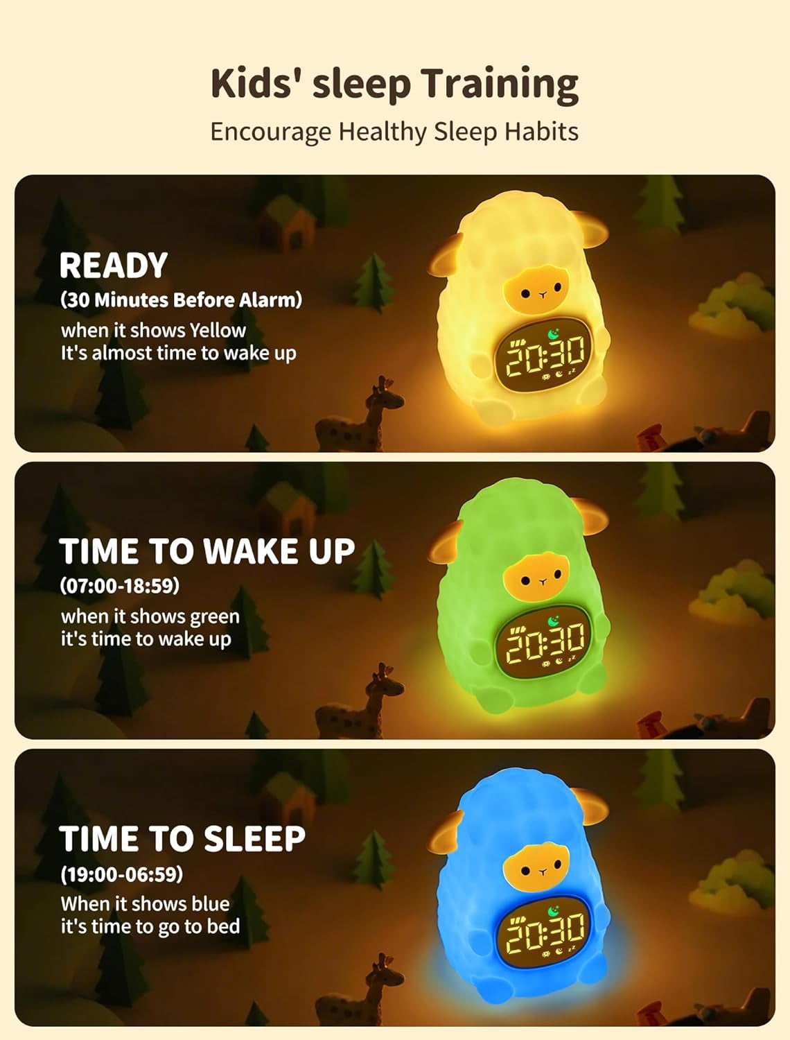 SHILIU-Sheep Alarm Clock, Toddler Sleep Training Clock with Sun & Moon ...