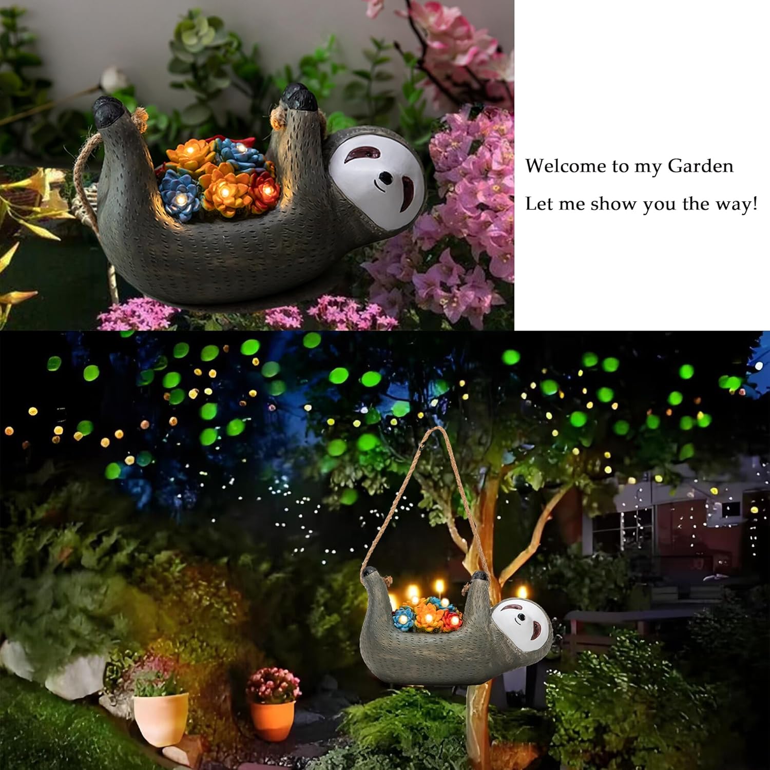 SHILIU-Sloth Garden Solar Light, Cute Decor Balcony Yard Lantern Statue ...