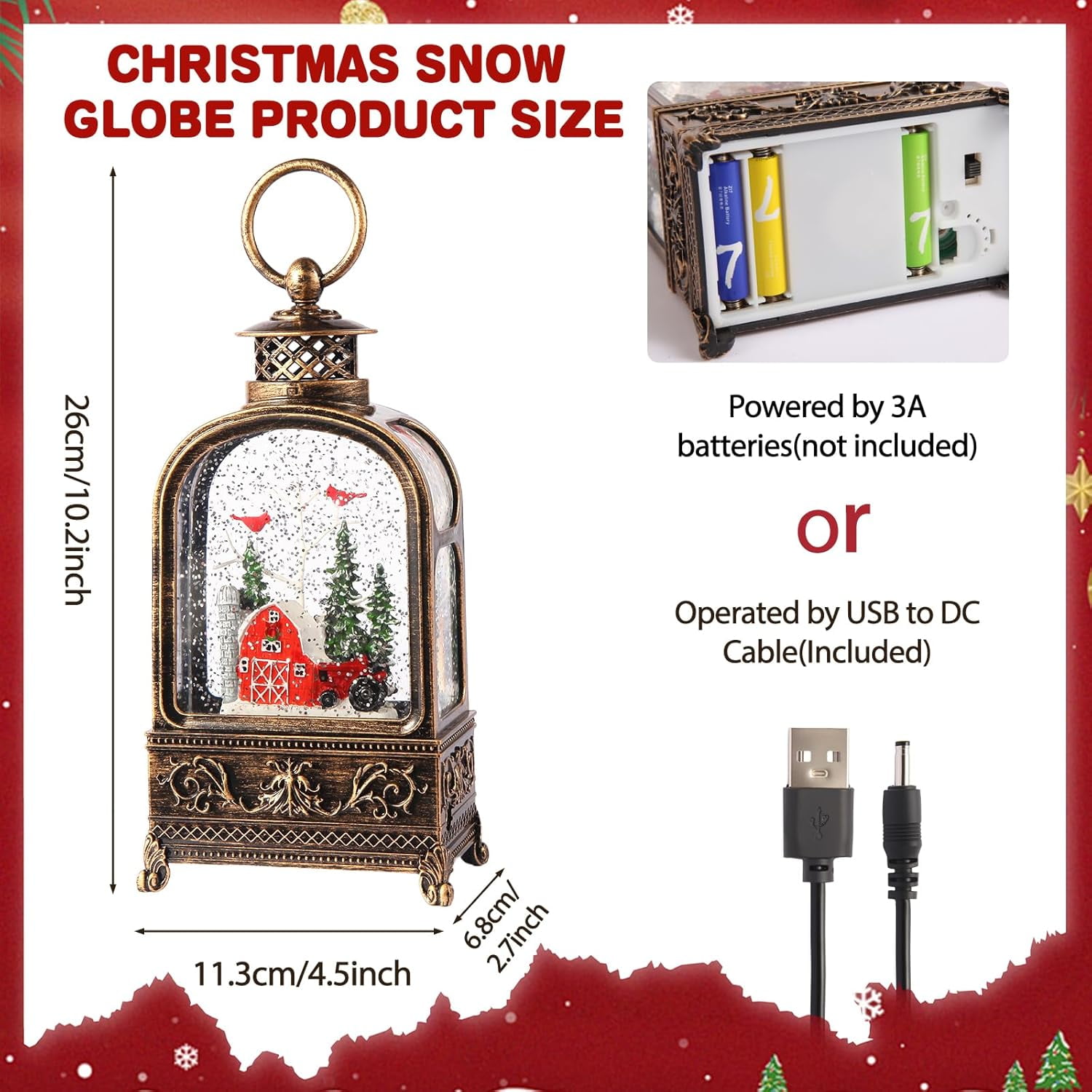 SHILIU-Snow Globe Christmas, Musical Snow Globe Lantern Lights with 6H ...