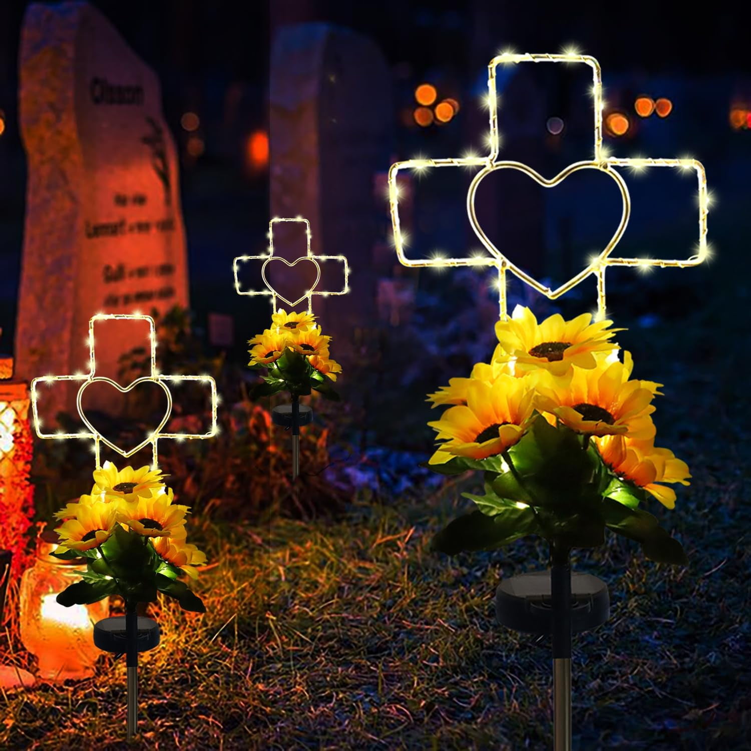SHILIU-Solar Cross Cemetery Decorations for Grave, Memorial Sympathy ...