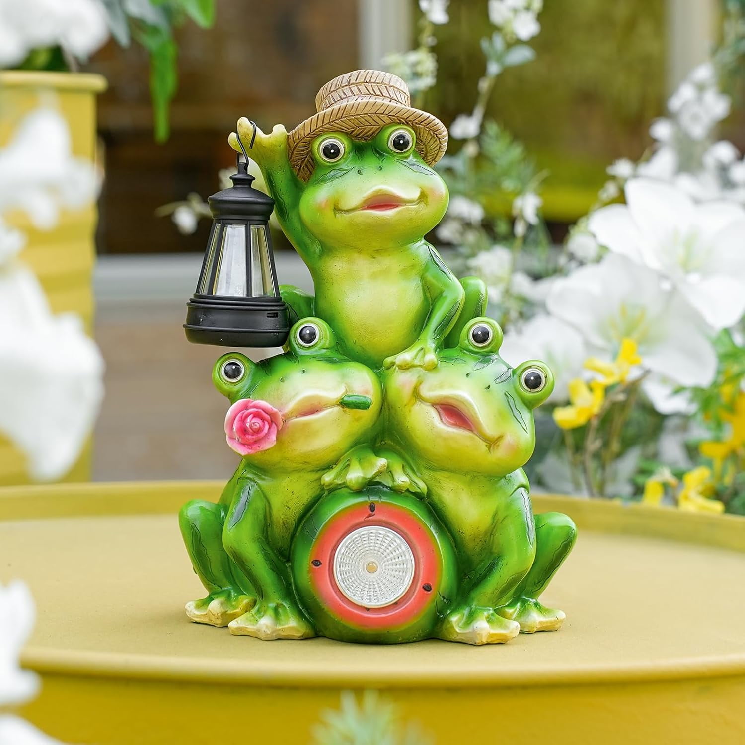 SHILIU-Solar Frog Family Garden Statue Figurines with Lantern & LED ...