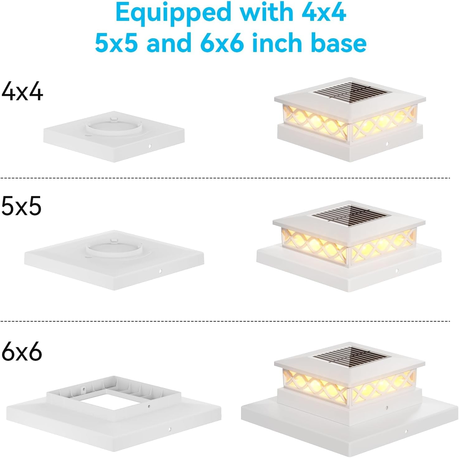 SHILIU-Solar Post Light 4 Packs with 4x4, 5x5 and 6x6 Inches Base for ...