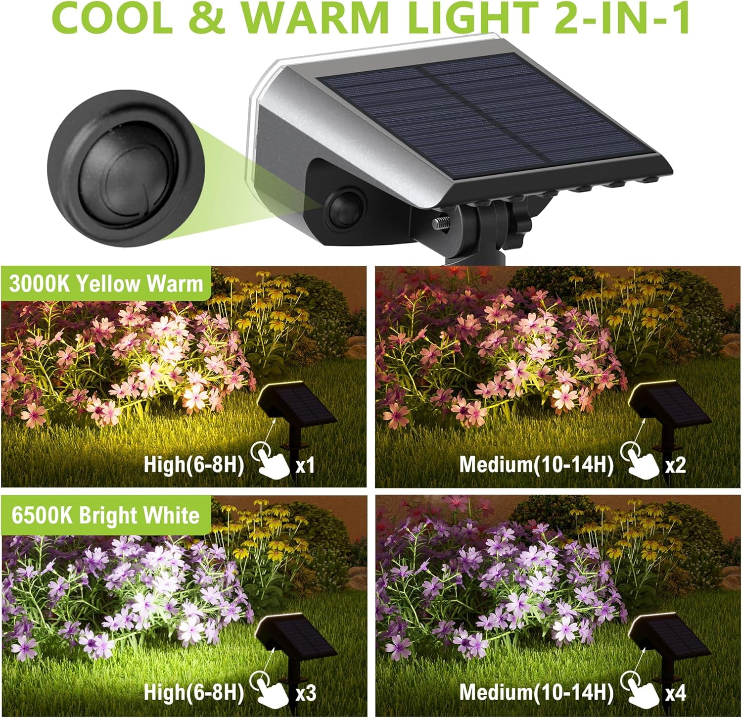 SHILIU-Solar Spotlights Outdoor Waterproof IP65,2 CCT(Warm White & Cool ...