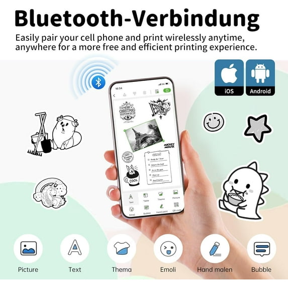 SHILIU-Sticker Printer - Mini Portable Printer Bluetooth Thermal Label ...