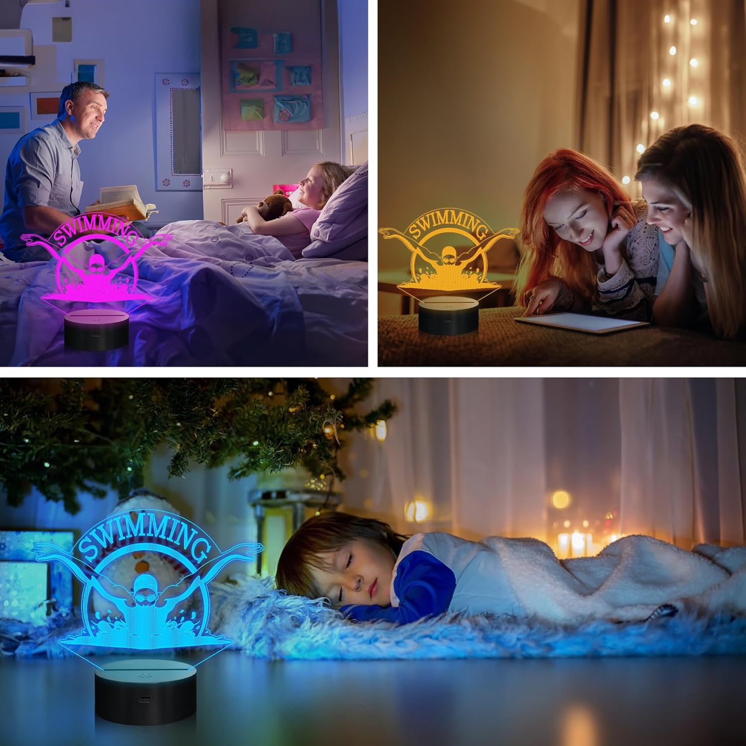 SHILIU-Swimming Gifts for Boys Girls, 3D Illusion Lamp, 3D Swimming ...