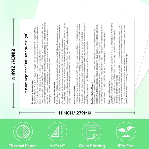 SHILIU-Thermal Printer Paper 8.5''×11'' US Letter 100 Sheets Quick-Dry ...