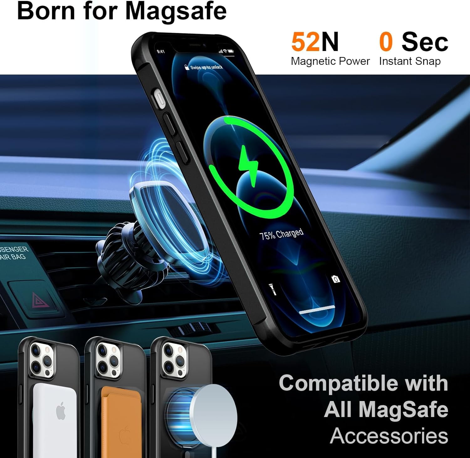 SHILIU-UMIONE 360° Rotatable Magnetic Ring Design for iPhone 12/12 Pro ...
