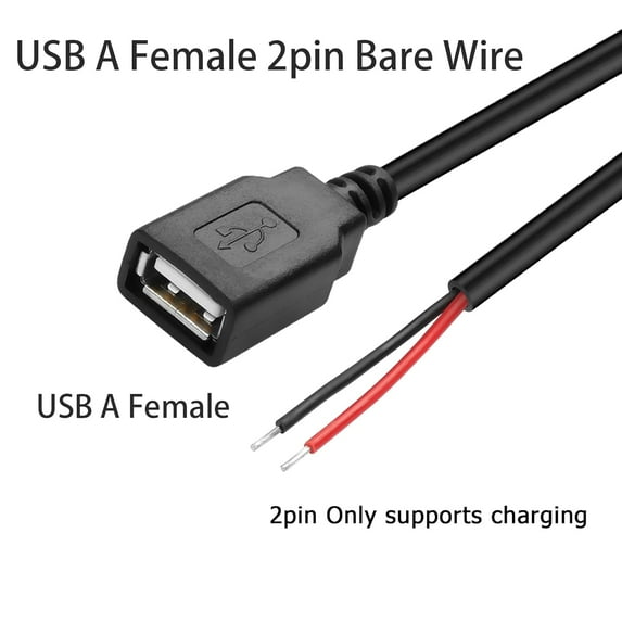 SHILIU-USB A 2 Pin Bare Wire, 22AWG 5V 3A USB 2.0 Female to Plug ...
