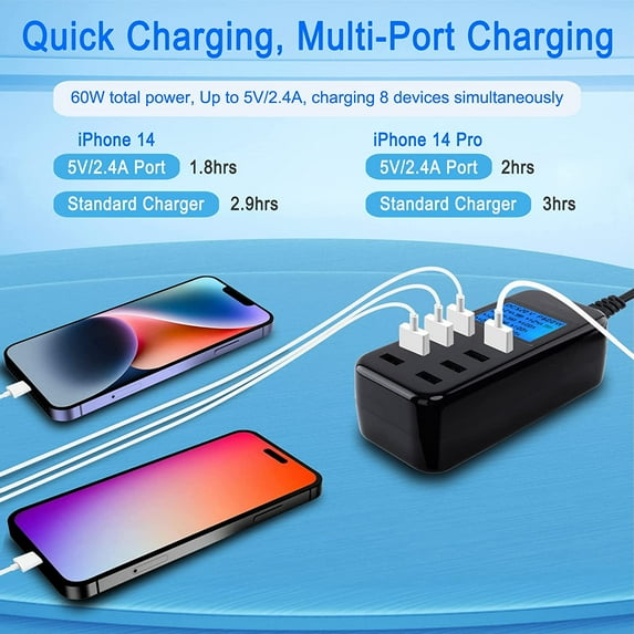SHILIU-USB Charging Station, 60W 8 Port Charging Hub 12A USB Charger ...