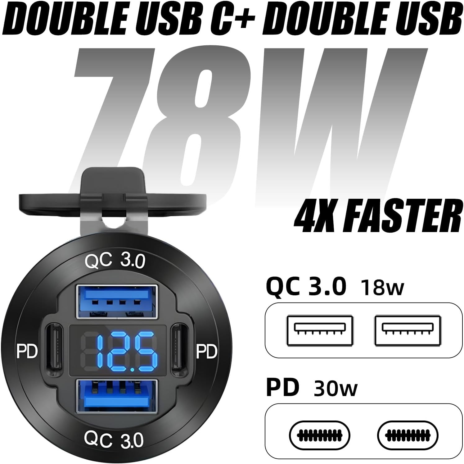 SHILIU-Upgraded 12V USB Charger with 4 Ports - Aluminum Alloy Car ...