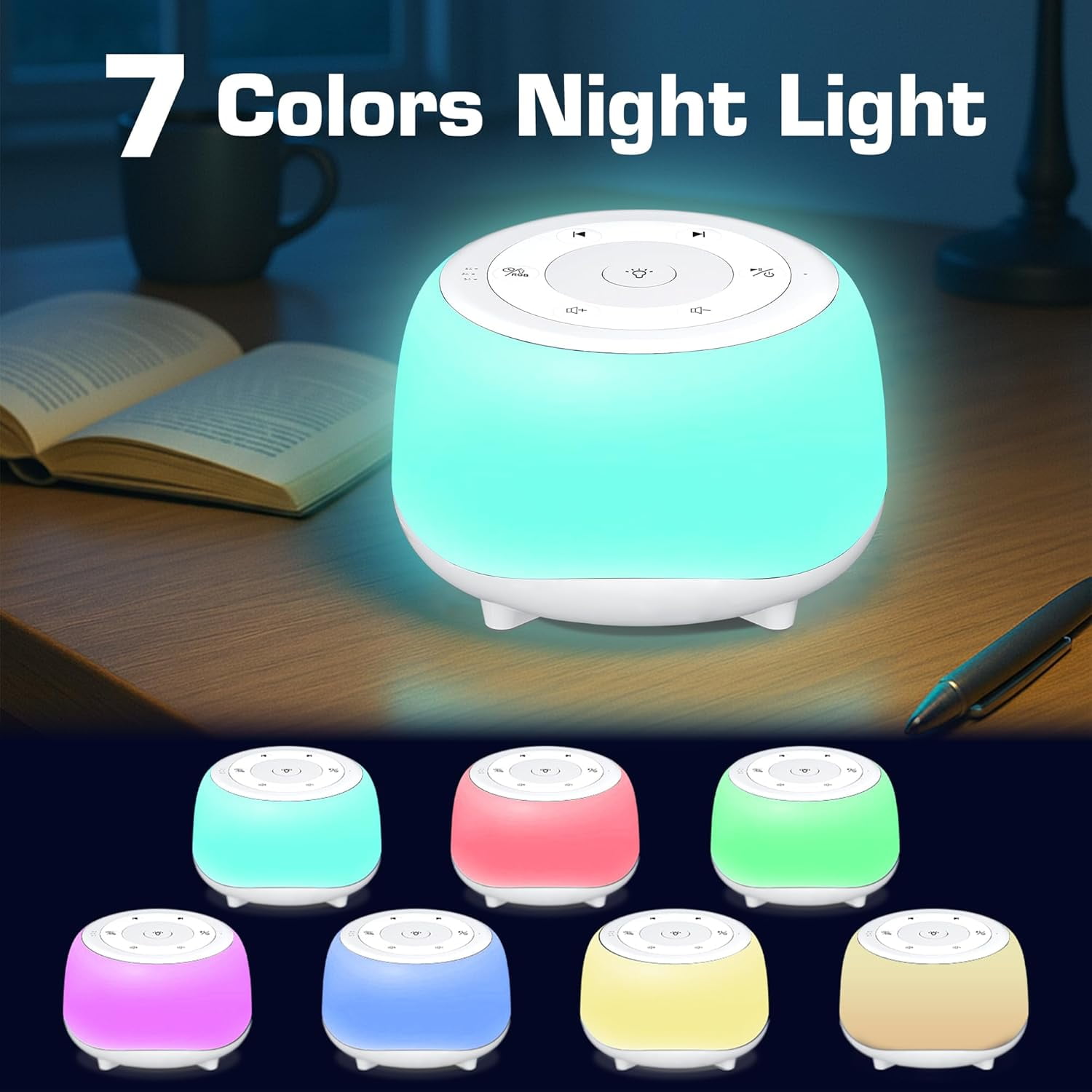 SHILIU-White Noise Sound Machine with 7 Colors Night Light 34 Soothing ...