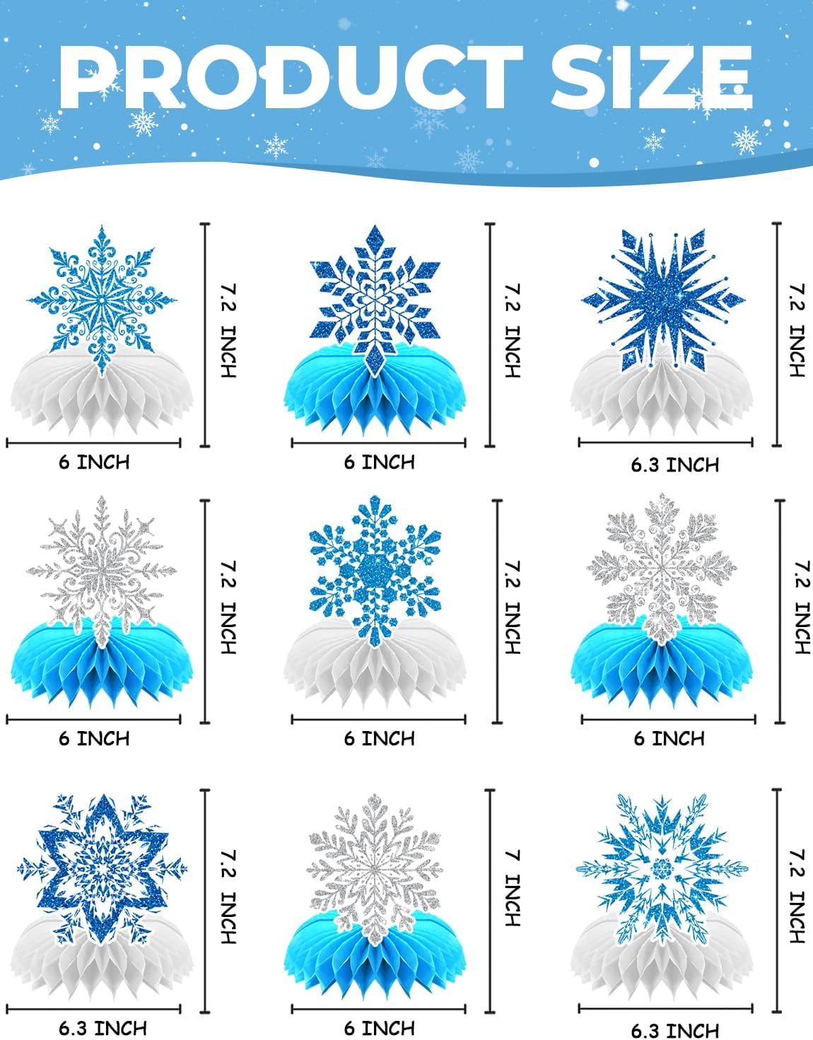 SHILIU-Winter Wonderland Decorations, 9Pcs Snowflake Honeycomb Table ...