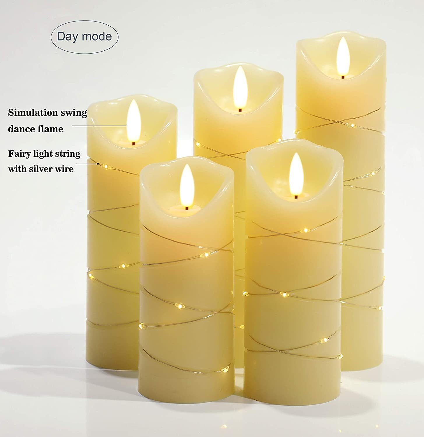 SHILIU-flameless Candle, with Embedded String Lights, 5-Piece LED ...