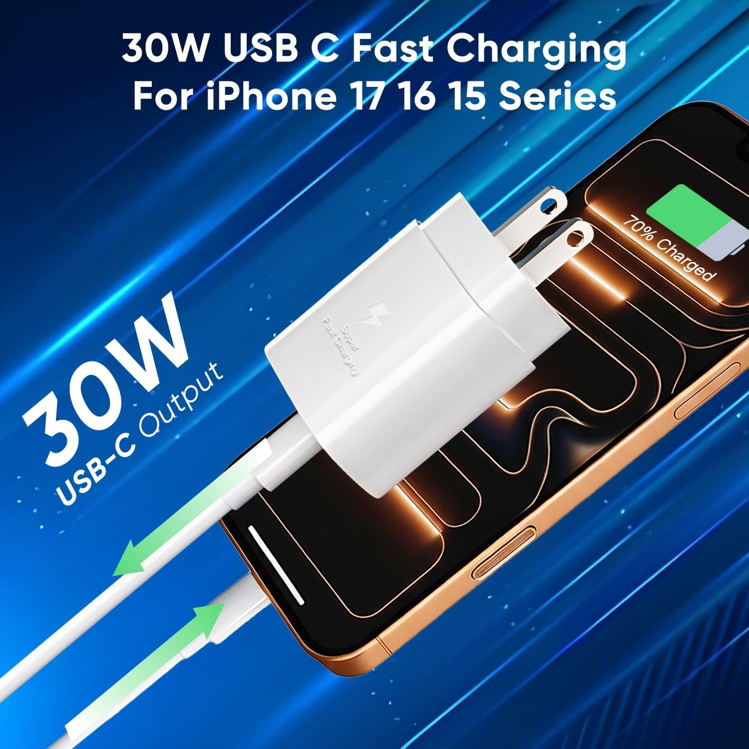 SHILIU-iPhone 17 16 15 Charger Fast Charging 10FT Cable, 30W USB C Charger Block for i Phone 15 ...