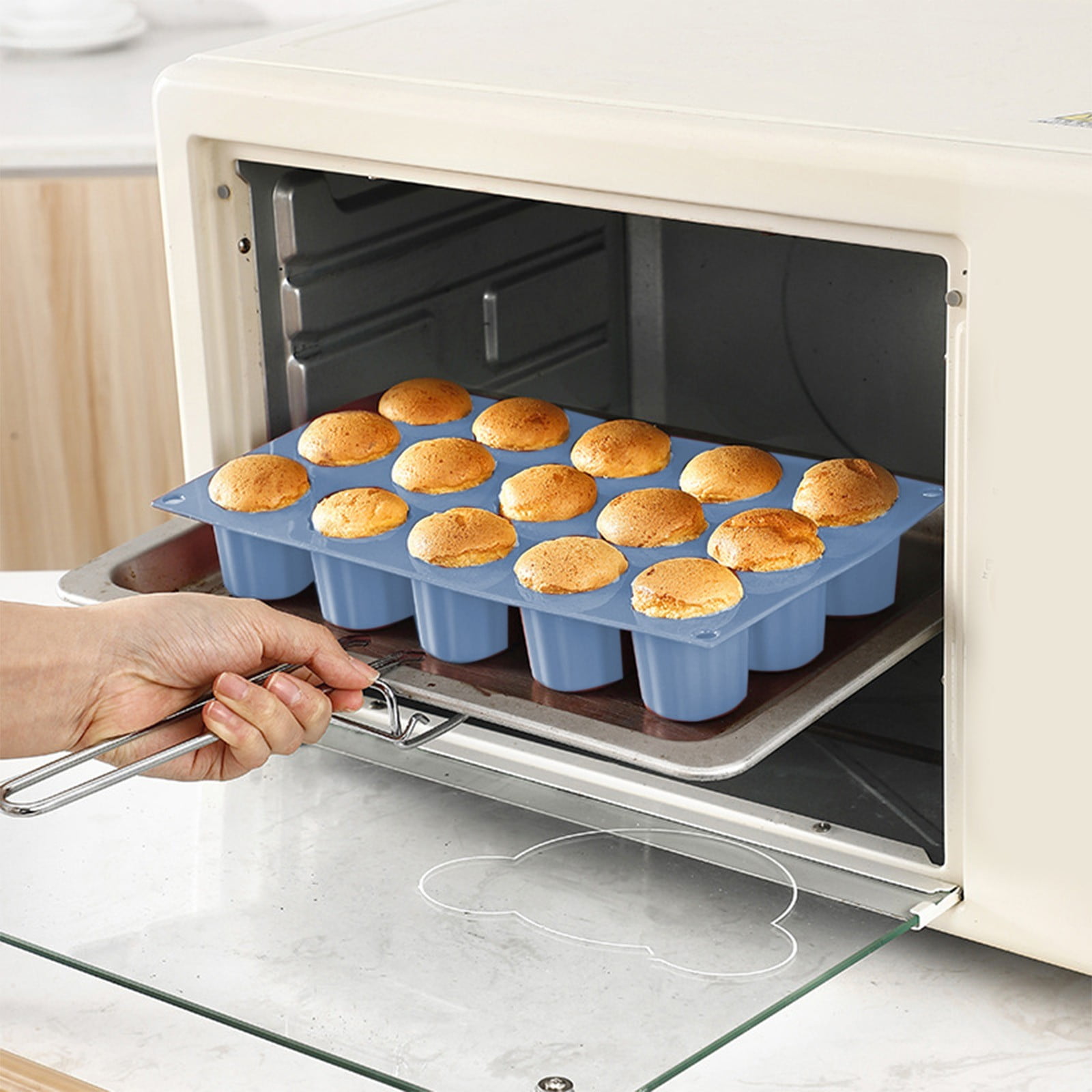 SHIMELE Silicone Cupcake Mold Pan, 15-Cavity Muffin Mould Tray, Non ...