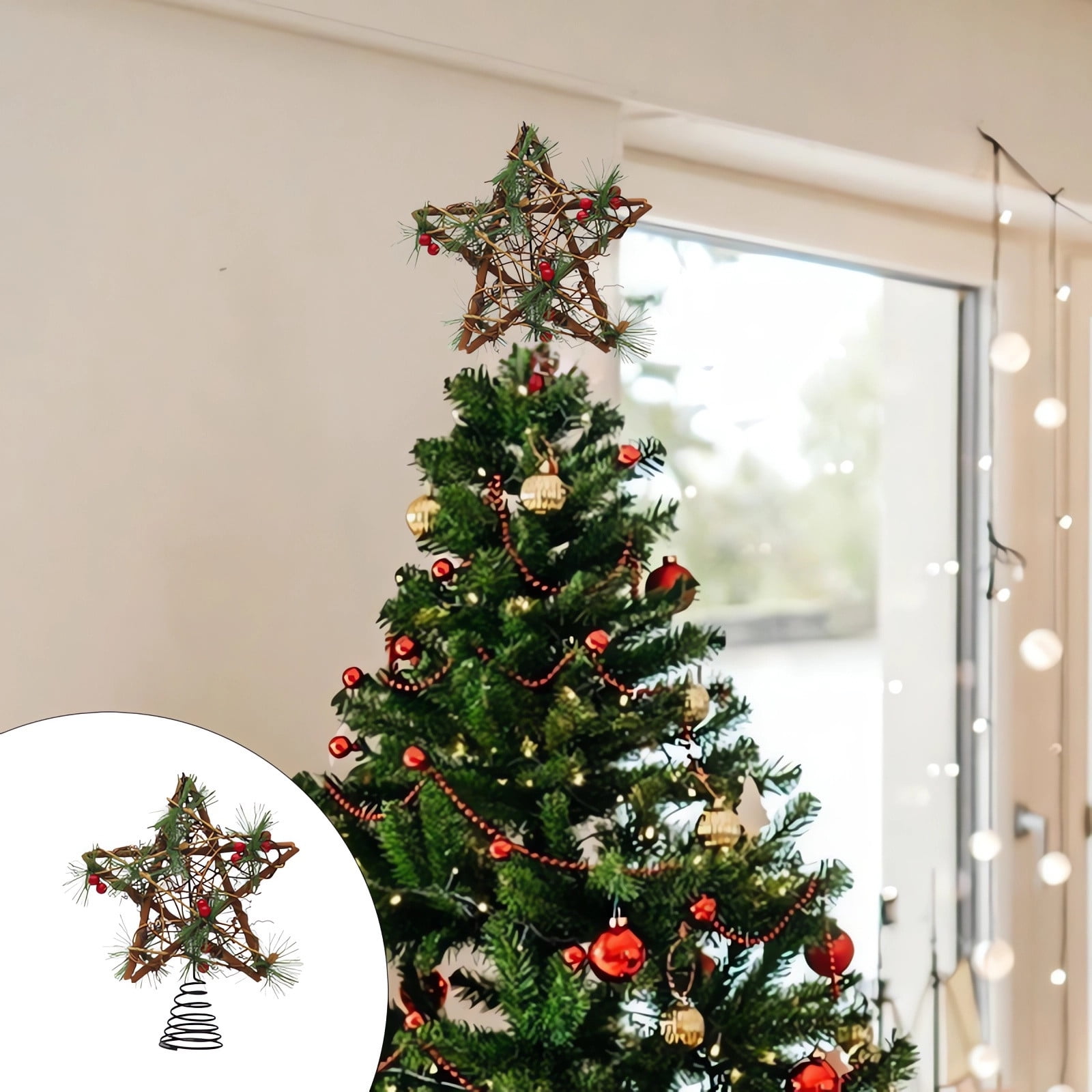 SHIMELE Christmas Tree Topper Star Wooden Five Pointed Star with LED ...