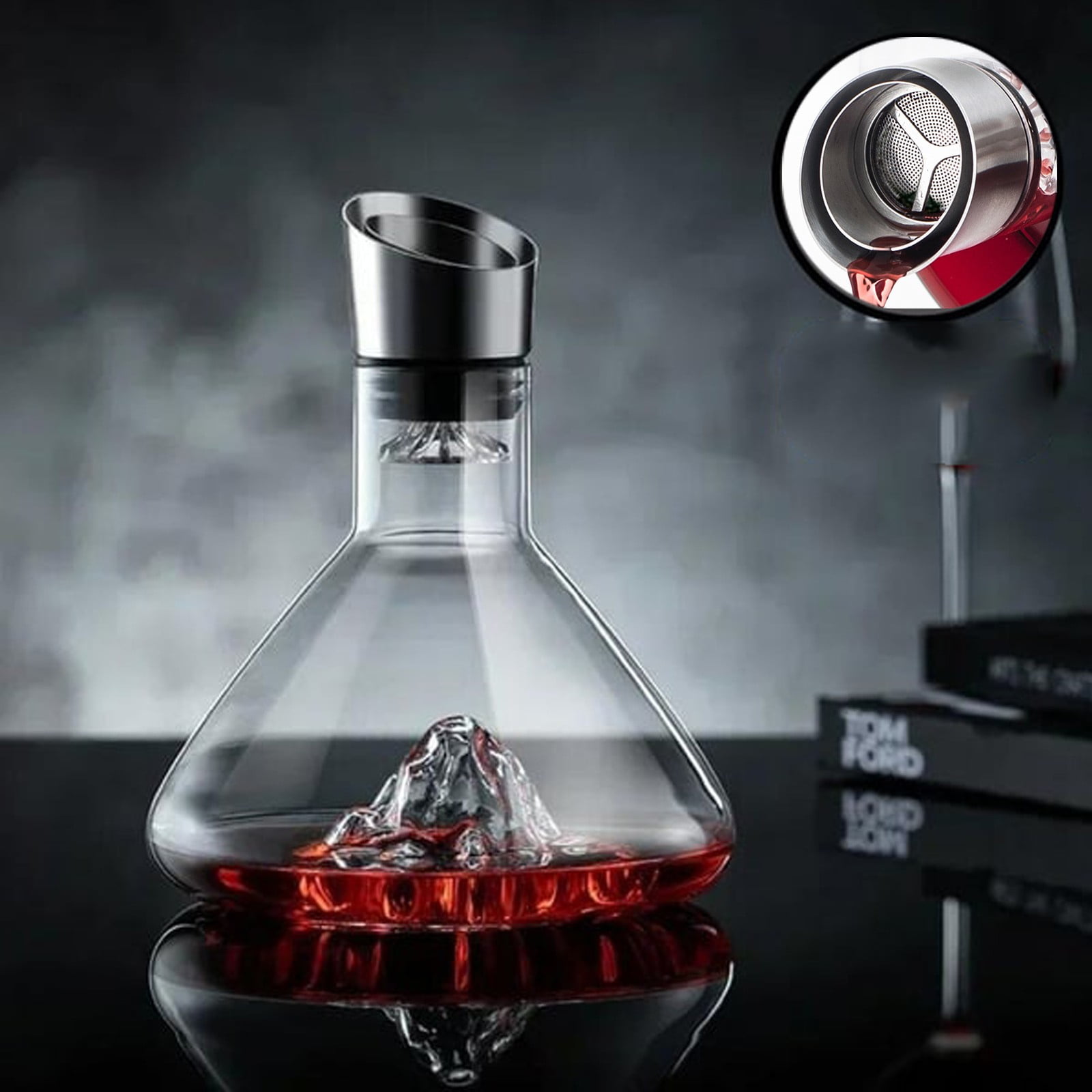 SHIMELE Crystal Glass Wine Decanter with Stainless Steel Filtration and ...